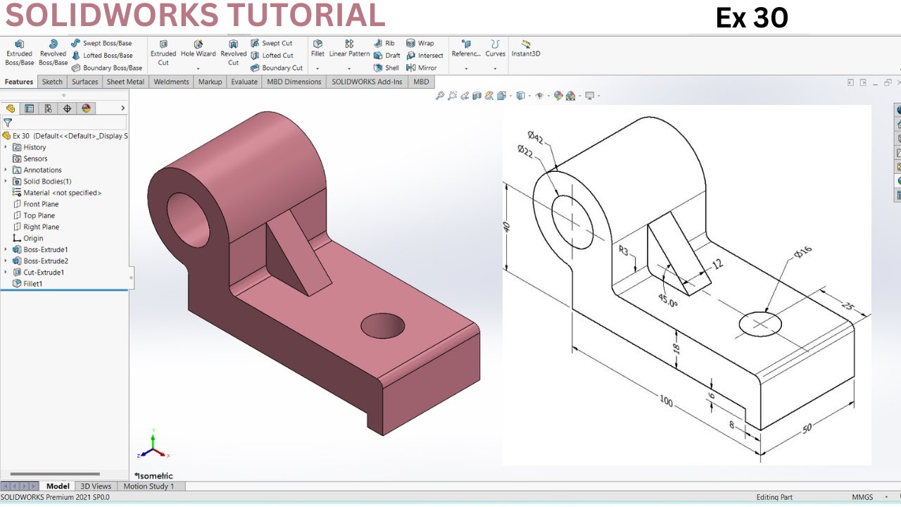SolidWorks 3D Modeling Tutorial: Ex 30