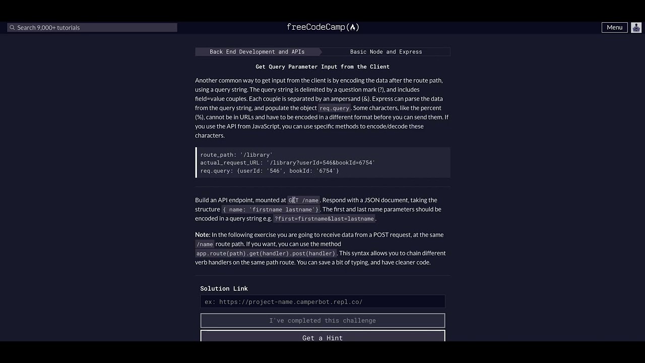 10 Get Query Parameter Input from the Client - FreeCodeCamp Solution - Basic Node & Express - FCC