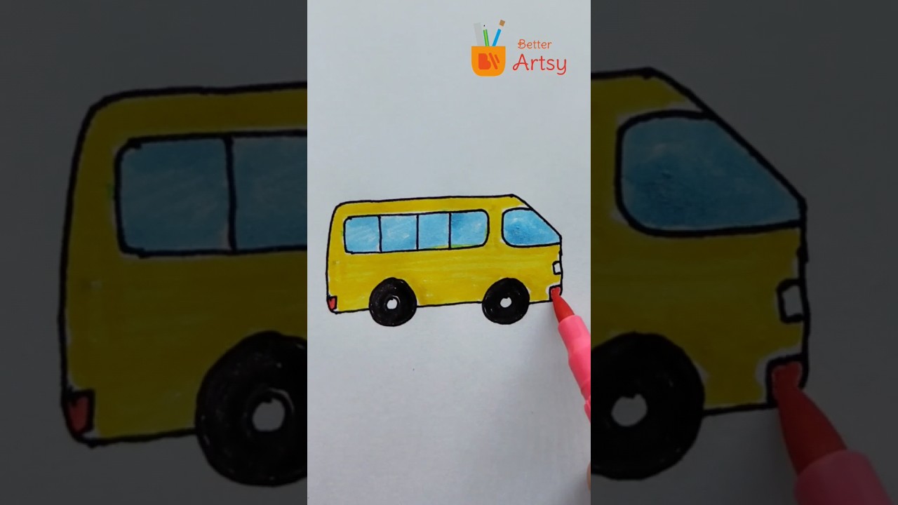 School Bus Drawing Easy Step By Step #easydrawing #youtubeshorts #busdrawing