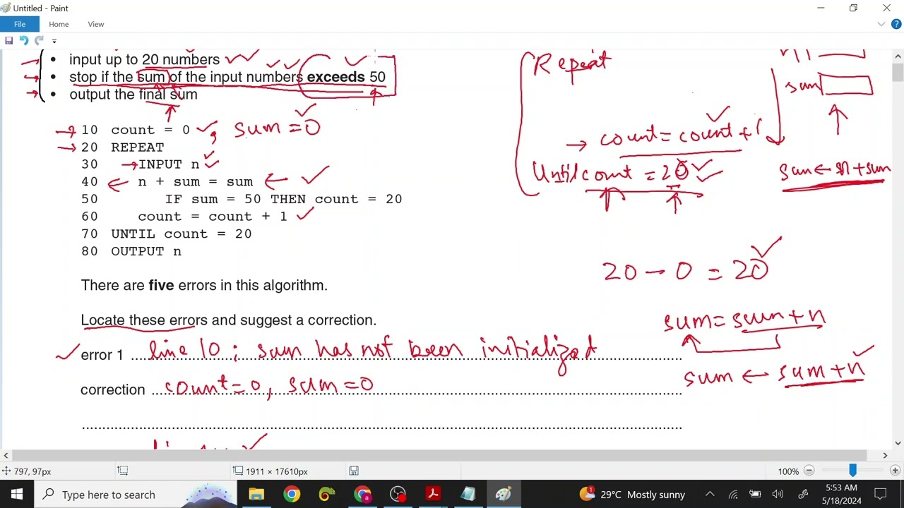Locating Errors in Pseudocode Example 1