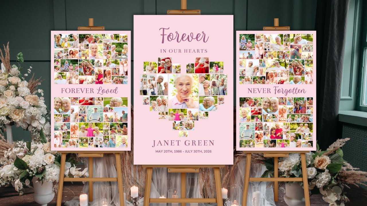 Pink Canva Funeral Poster Template