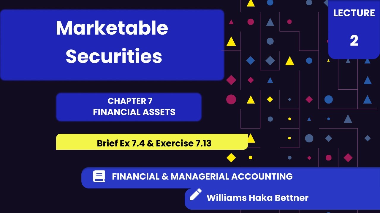 Chapter 7 | Lecture 2 | Marketable securities | BE7.4 & Ex 7.13 | Williams Haka Bettner | Meigs