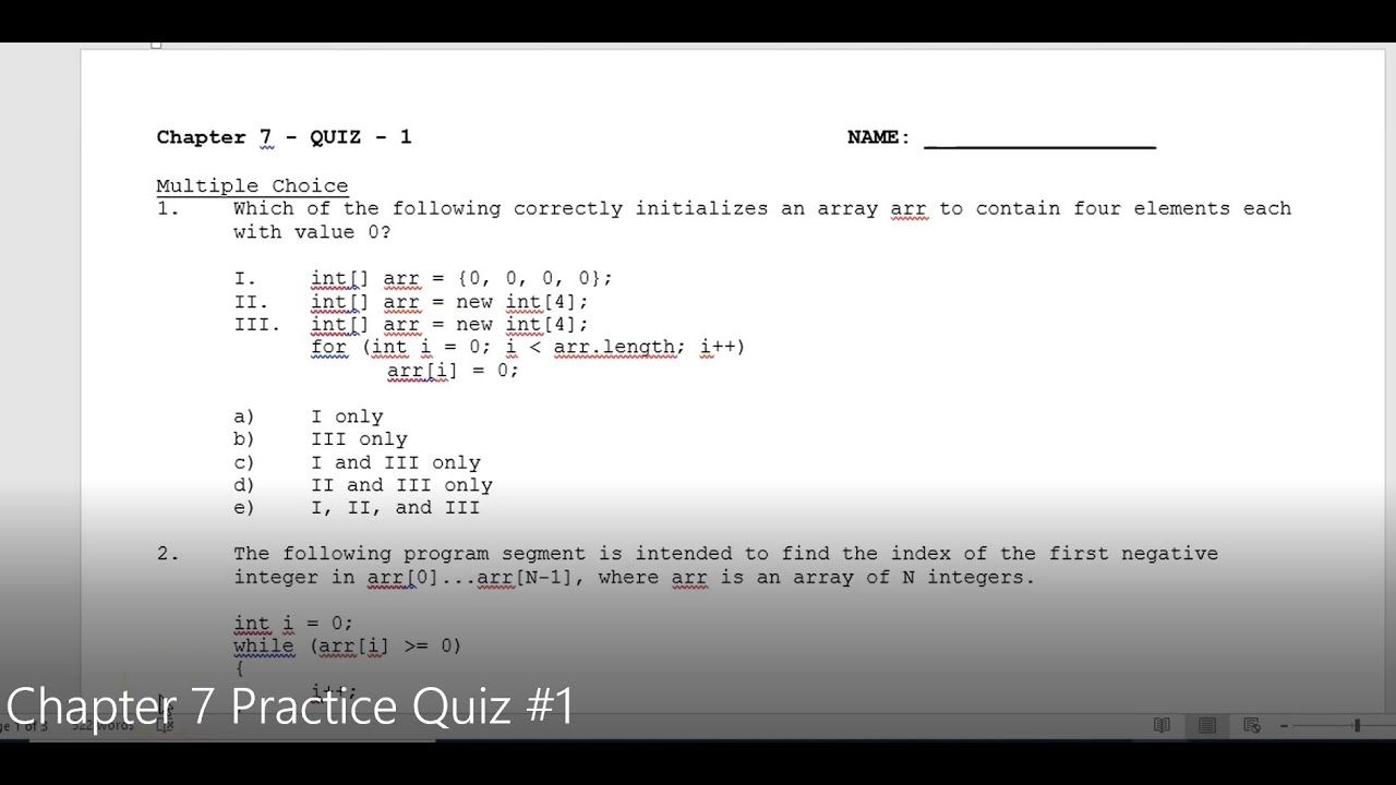 JAVA - Lesson #83 - Arrays Chapter 7 Practice Quiz #1