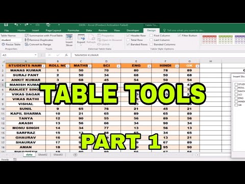 Table Tools in Ms Excel