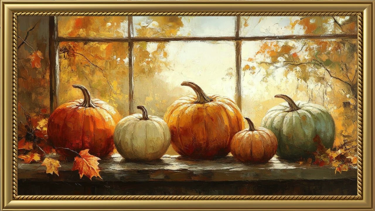 Vintage Fall Cozy Setting Painting | Gold Frame TV Art Screensaver for TV Wallpaper