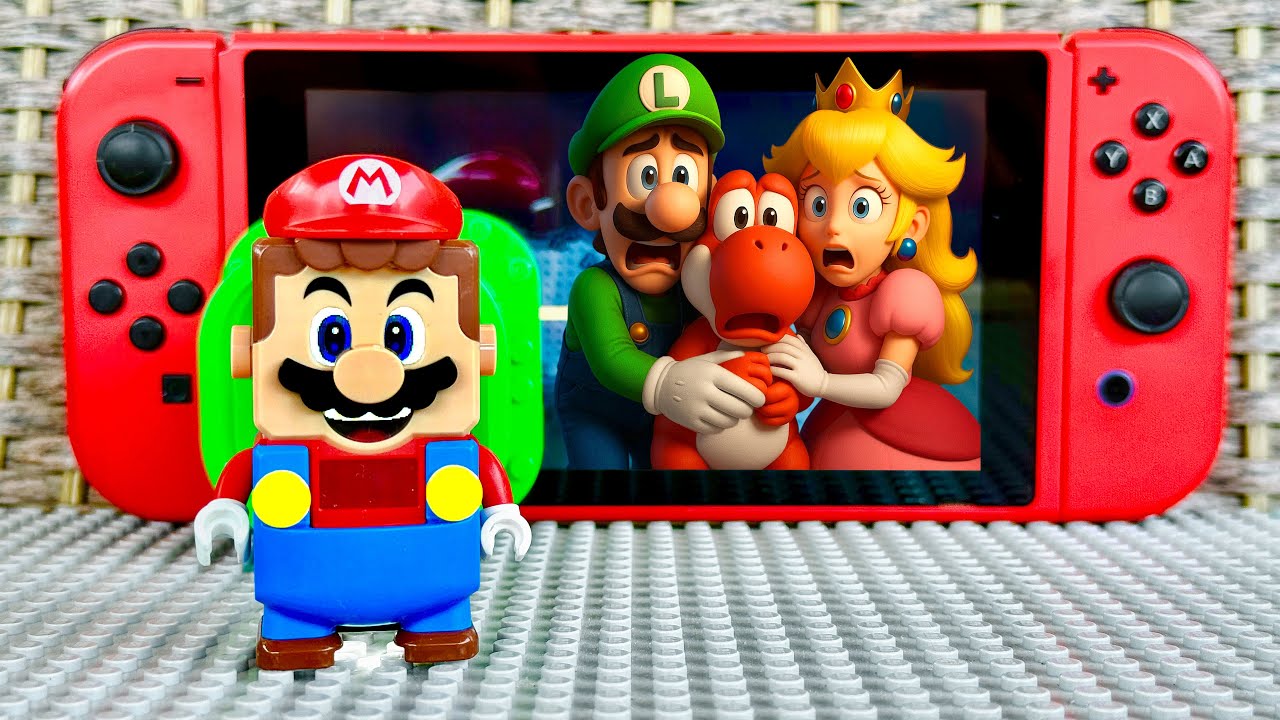 Lego Mario tries to save Luigi, Red Yoshi and Peach on the Nintendo Switch! #legomario
