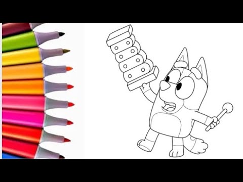 Cartoon Bluey drawing colouring for kids step by step