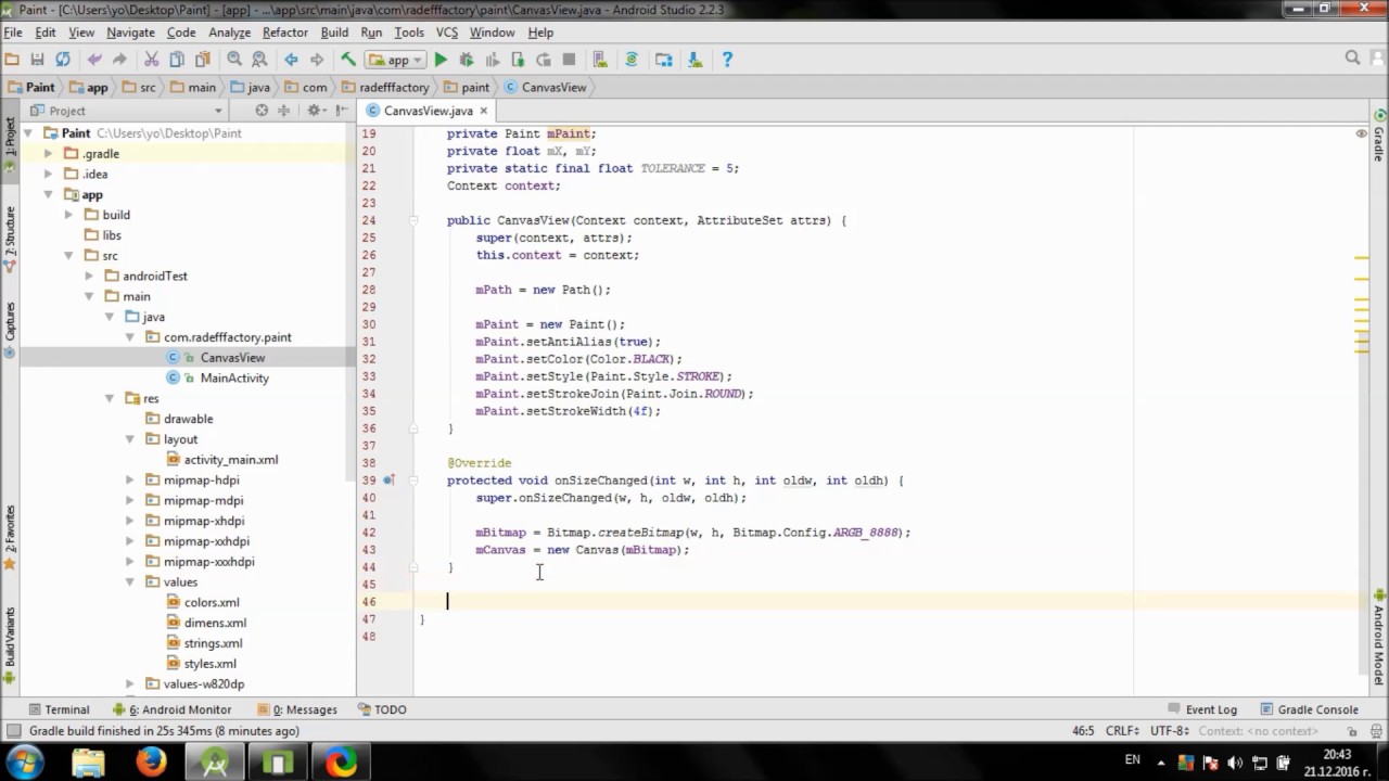 Develop simple Paint app in Android Studio