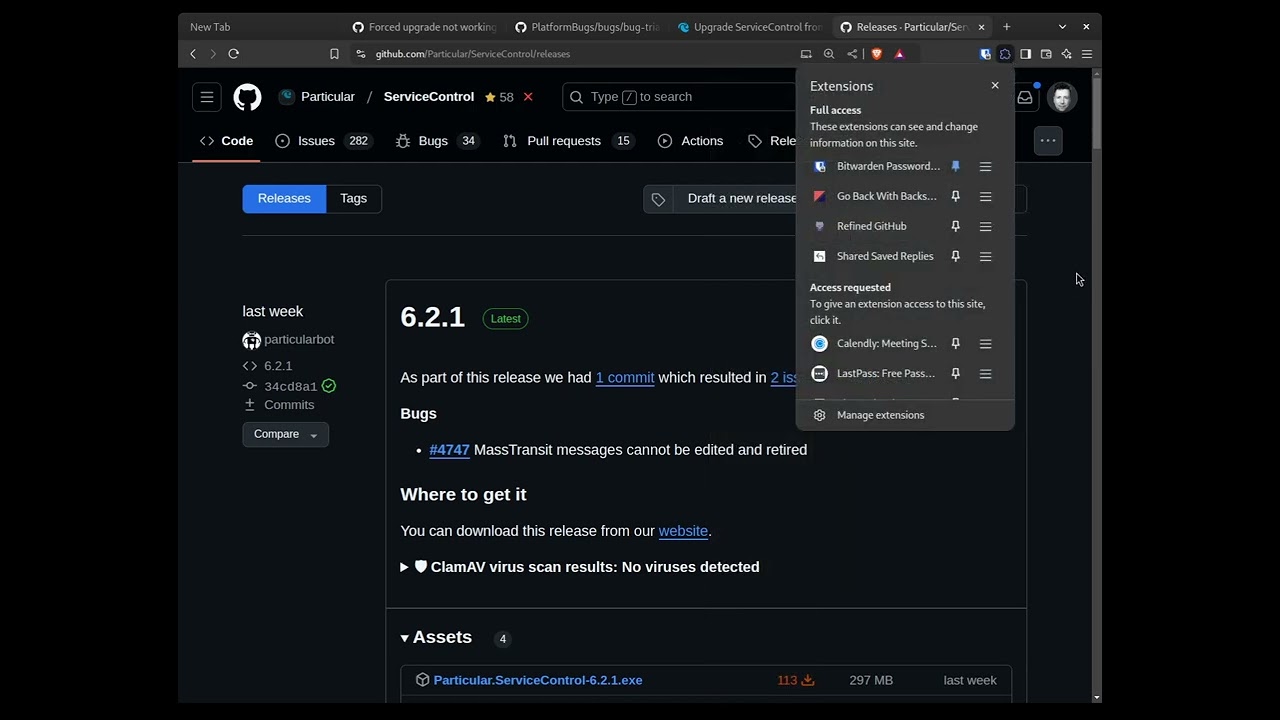 Refined github.com released version dropdown textbox