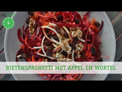 Rode bietenspaghetti met appel & wortel | Nicole