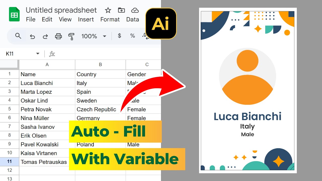 Auto Fill Text in Adobe Illustrator from Google Sheets | Data Variables Tutorial