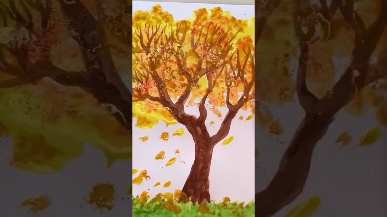How to draw autumn tree step by step. Free art lessons. Drawing tutorial and lesson for beginners.