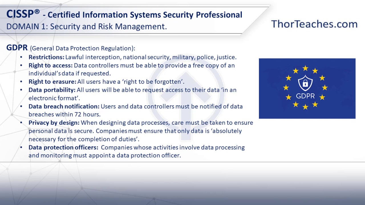 CISSP Domain 1: GDPR (General Data Protection Regulation) - ThorTeaches ...