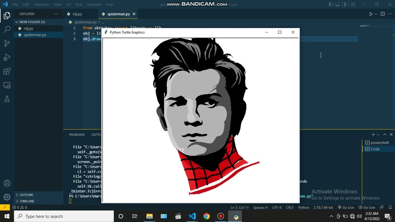 Spiderman sketch with python #spiderman #python #pythonprogramming #tomholland #sketch #vscode
