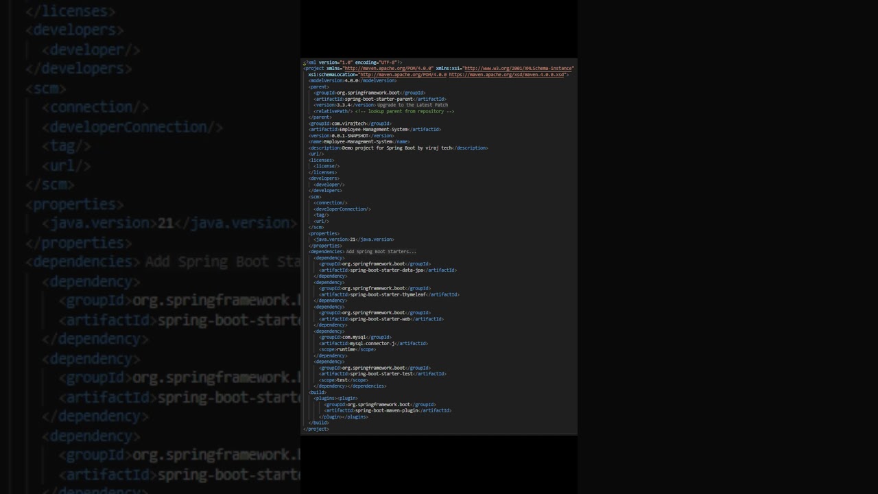 pom.xml | pom dot xml file for spring boot react project in vs code with code in description