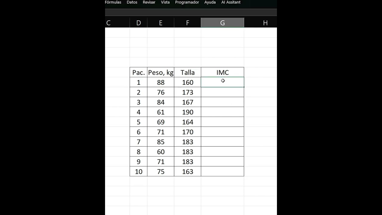 How to calculate your BMI in bulk #Excel #NutEx