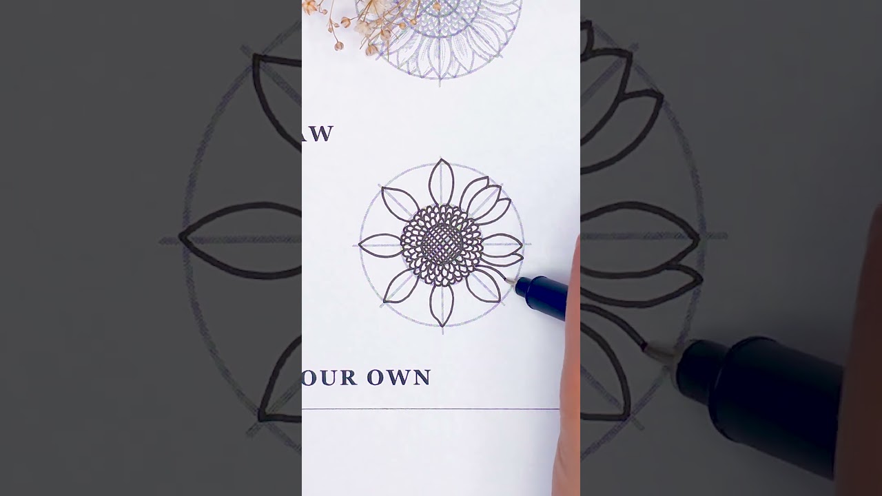 My simple front facing sunflower drawing from the ultimate flower drawing guide book ✨