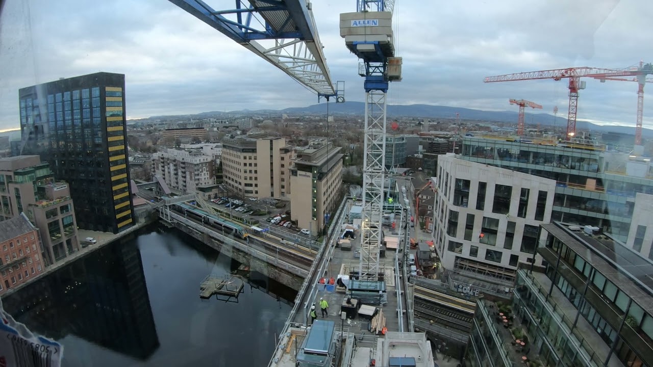 Operating a Tower Crane Over Grand Canal Dock | Dublin, Ireland Construction View