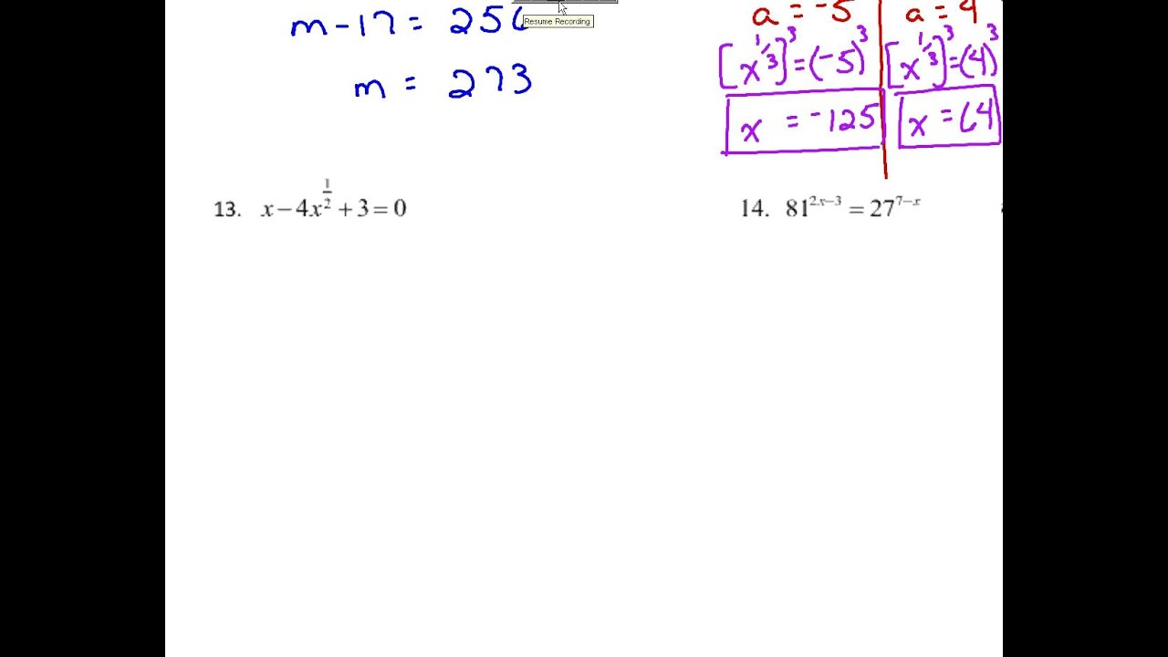 Algebra - Solving Equations with Rational Exponents