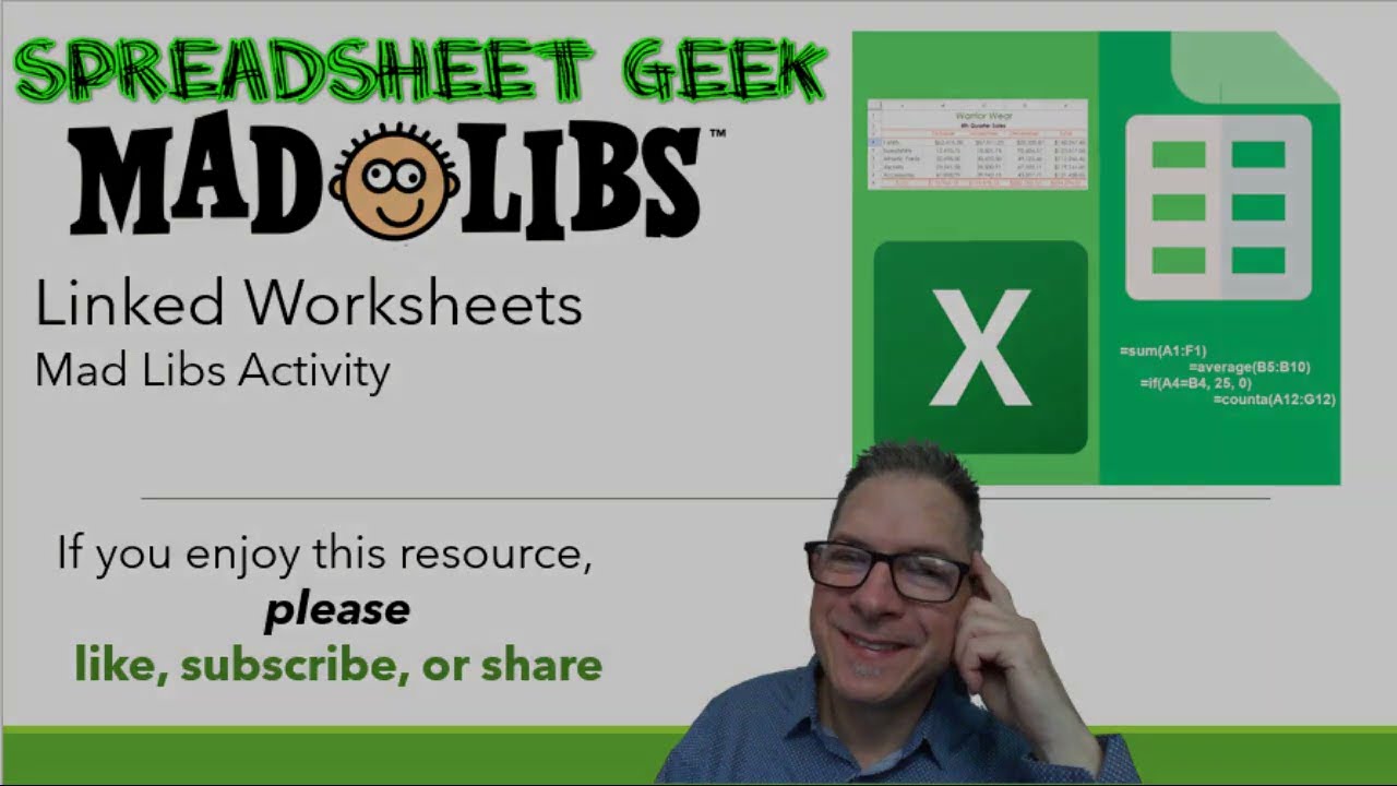 Spreadsheet Lesson Plan - Mad Libs Activity Using Linked Worksheets