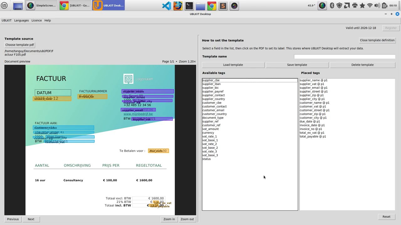 Convert pdf to UBL based on a template with UBLKIT Desktop