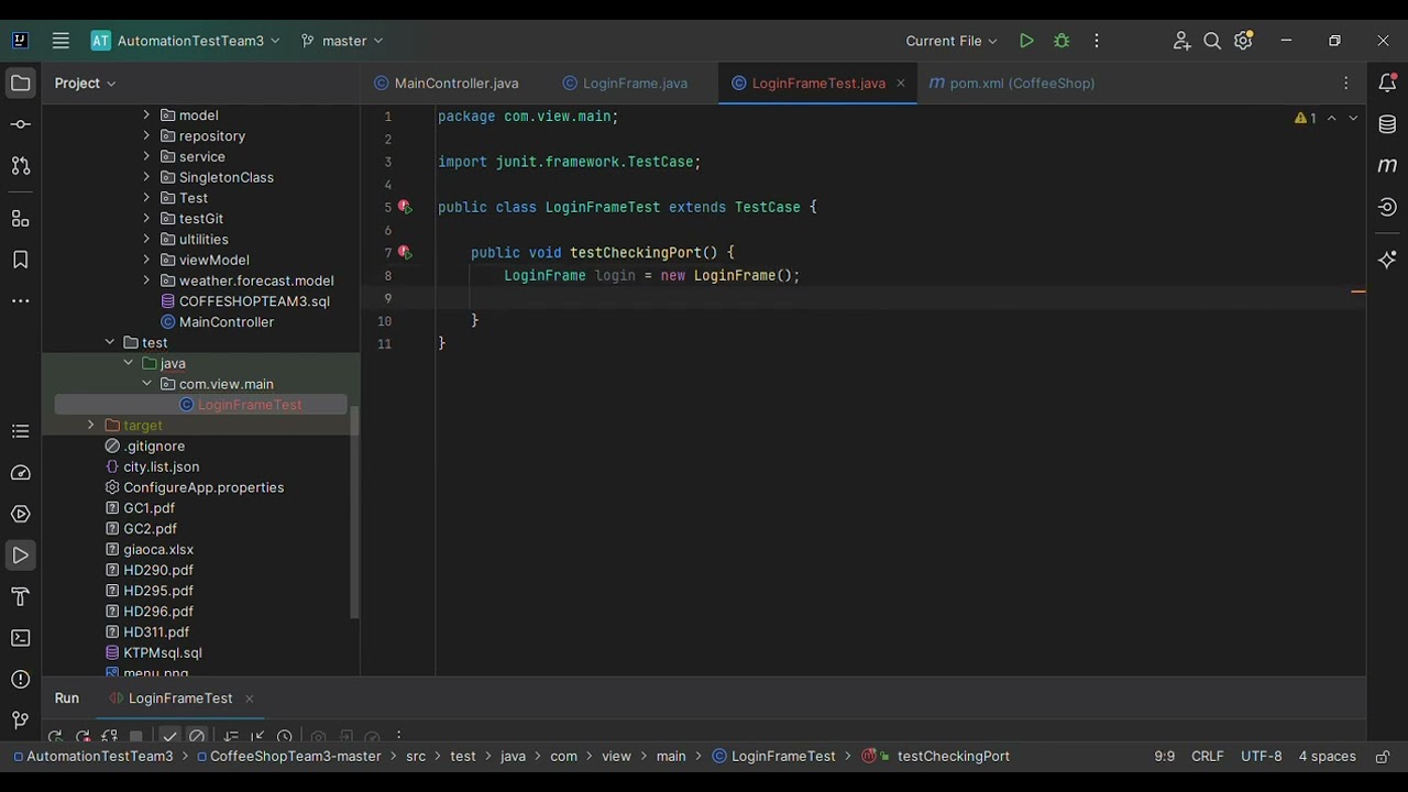 Demo Junit test with java swing application