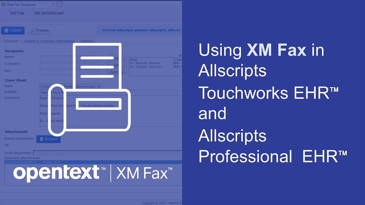 Using XM Fax in Allscripts Touchworks EHR and Allscripts Professional EHR