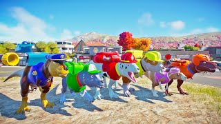 Paw Patrol Dino Adventure in Jurassic World: Chase, Rubble, Zuma, Marshall, Rocky and Skye
