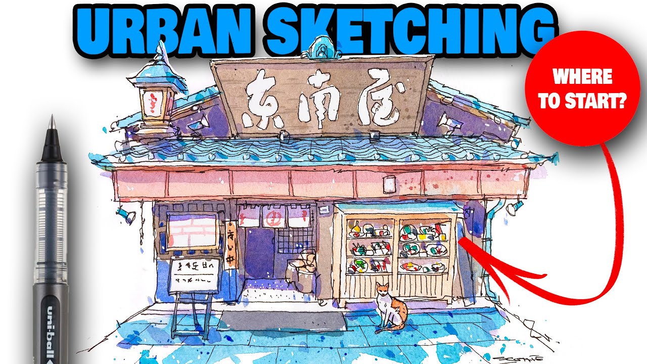URBAN SKETCHING Tutorial For Beginners | Easy Step-by-Step Shop Front