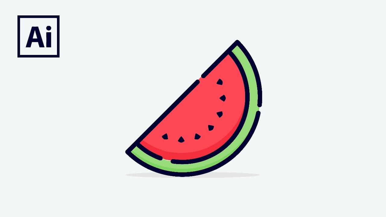 Flat Design Watermelon Icon | Adobe illustrator Tutorial