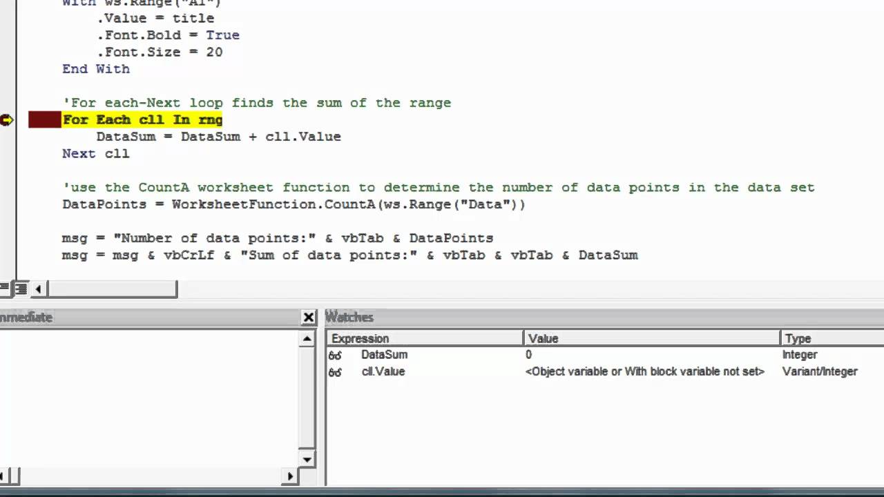 Excel VBA - Debug with the Watch Window