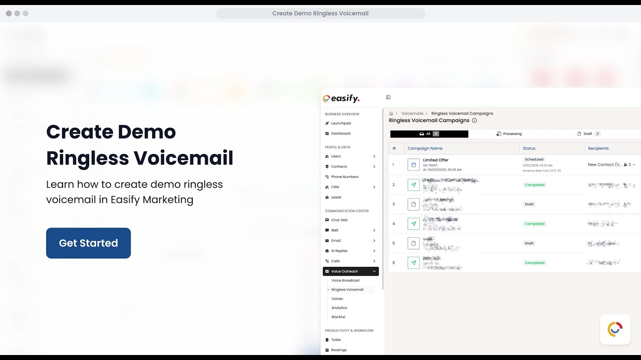 Create a Demo Ringless Voicemail | Easify Marketing | Tutorial