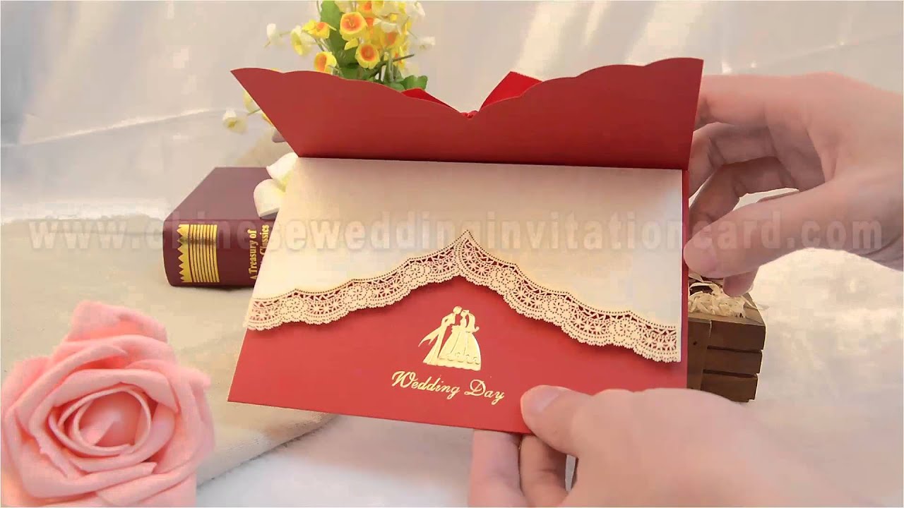 New design chinese style red wedding invitation card