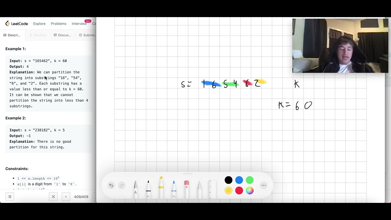 Leetcode 2522. Partition String Into Substrings With Values at Most K