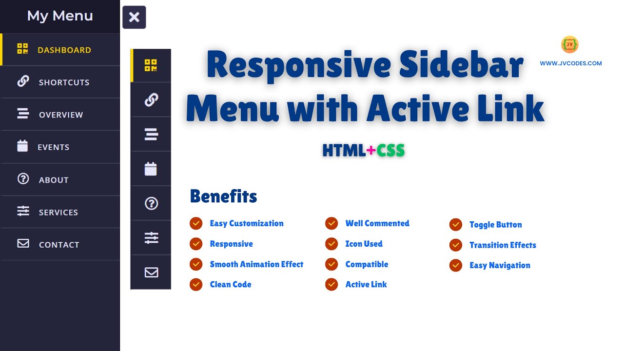 How to Create a Responsive Sidebar Menu with Active Link Effect Using #HTML and #CSS Only?