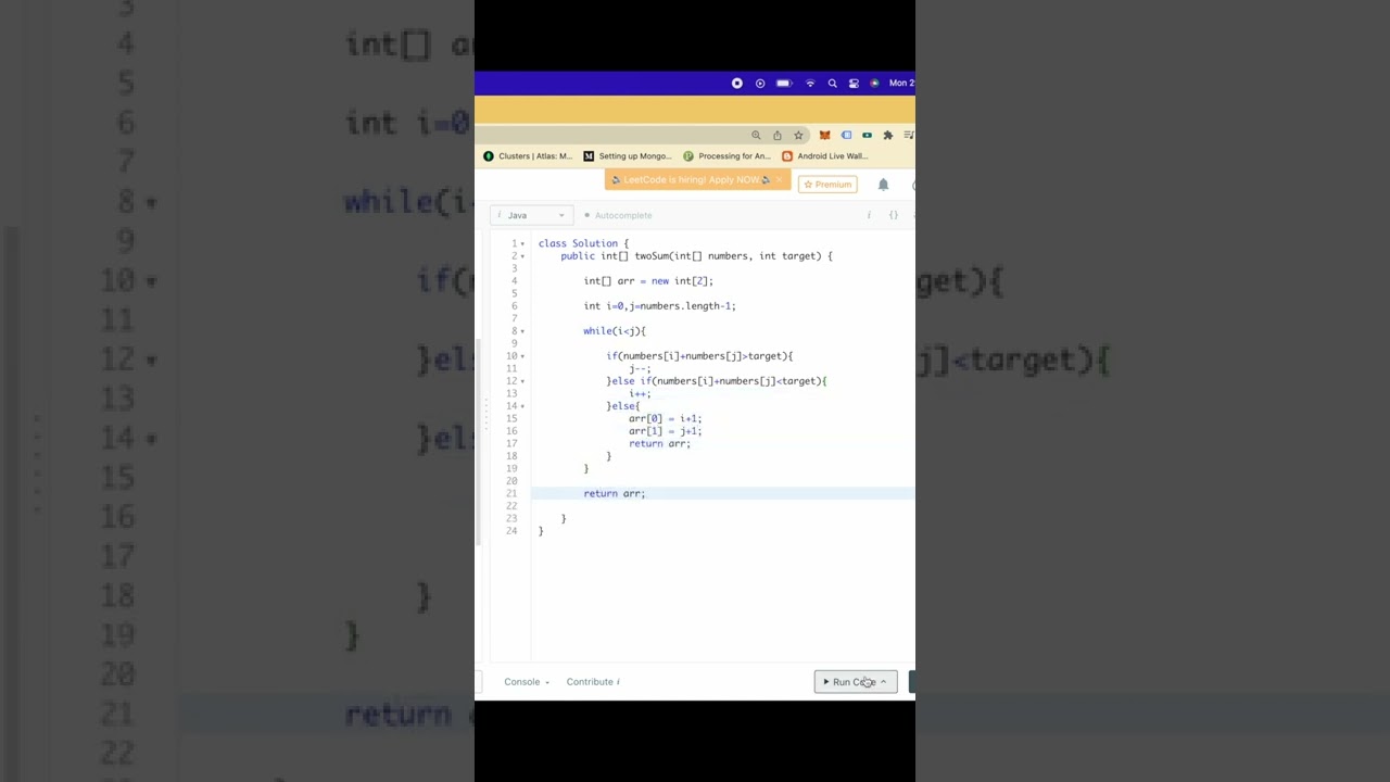 DAY 11 || 167. Two Sum II - Input Array Is Sorted || Leet code || codemon || #100daysofcode ||#code