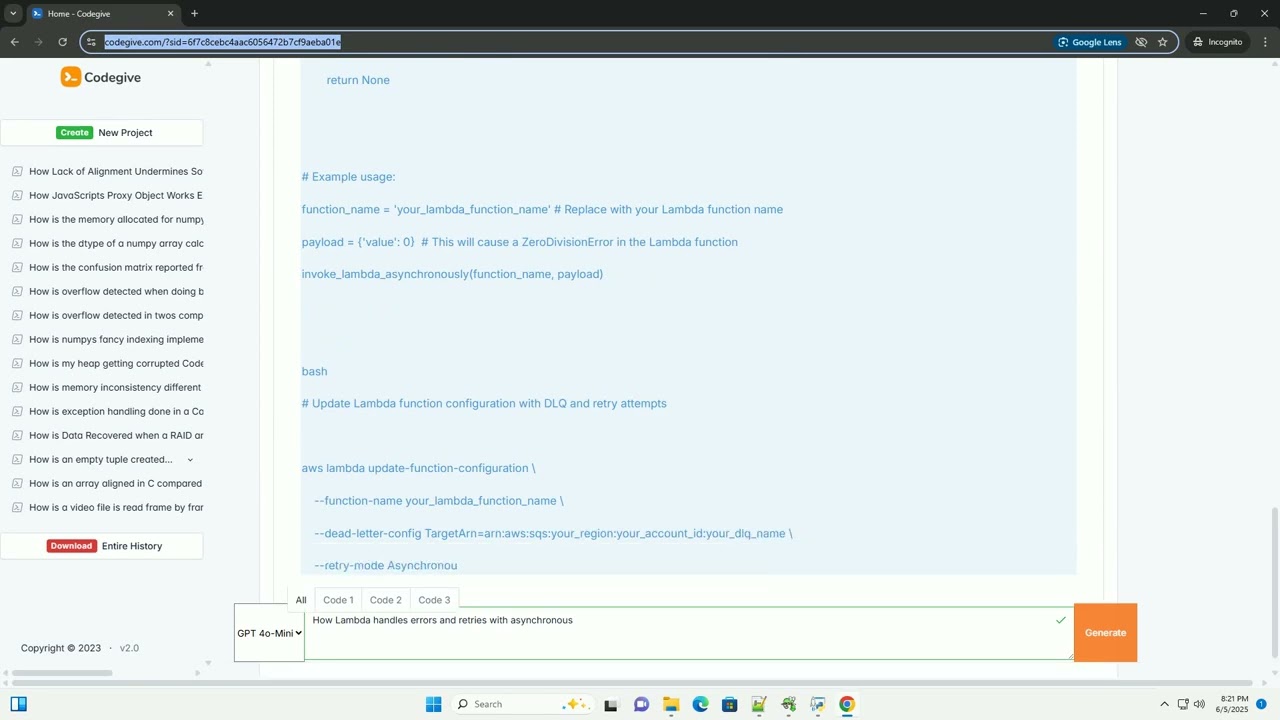 how lambda handles errors and retries with asynchronous