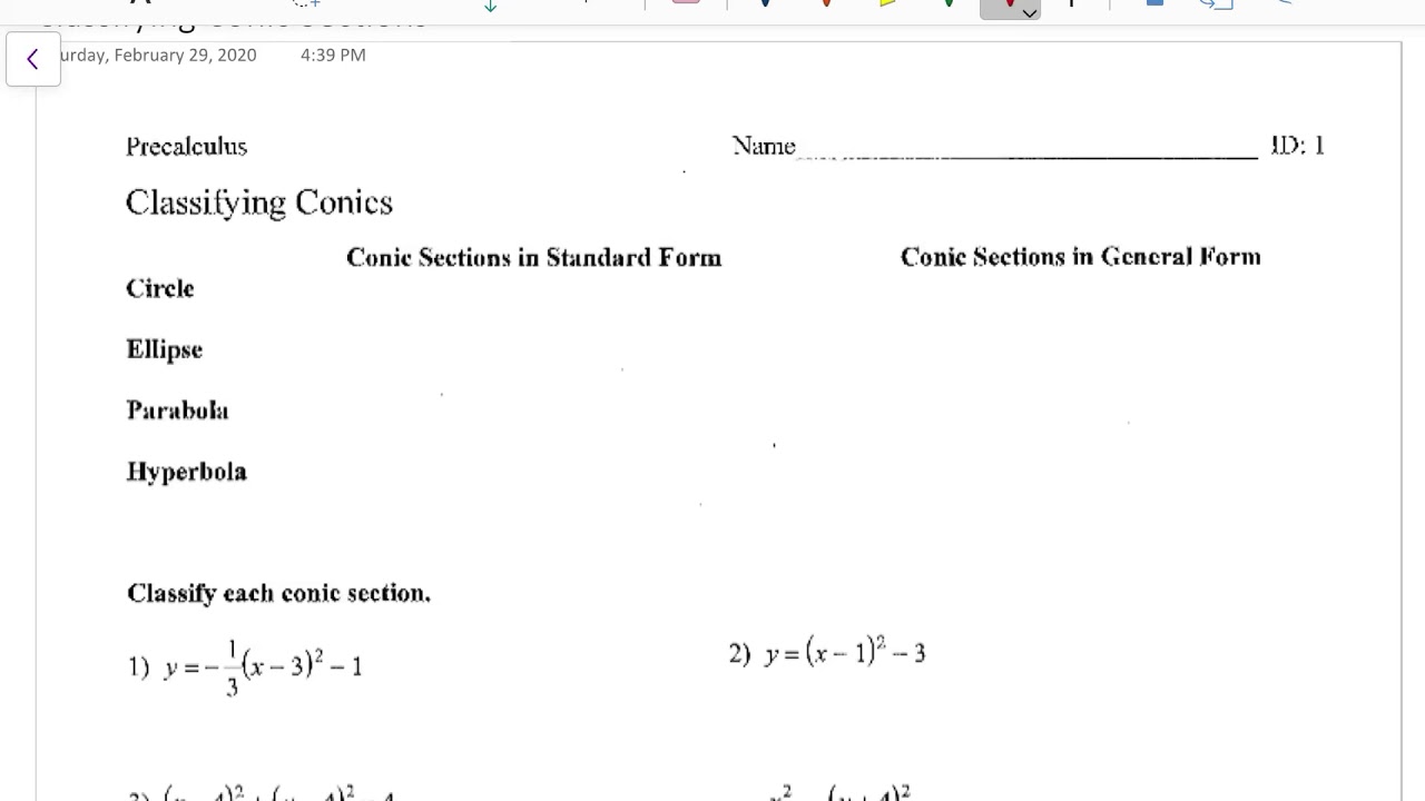 Precalculus Chapter 6 - Classifying Conic Sections