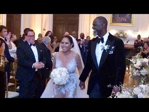 R&B singer BRIAN McKNIGHT's bride LEILANI MENDOZA wears stunning sheer gown with 50,000 Swarovski...