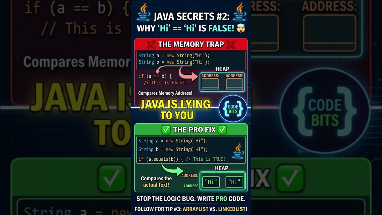 Java Secrets #2: Why 'Hi' == 'Hi' is FALSE! 🤯
