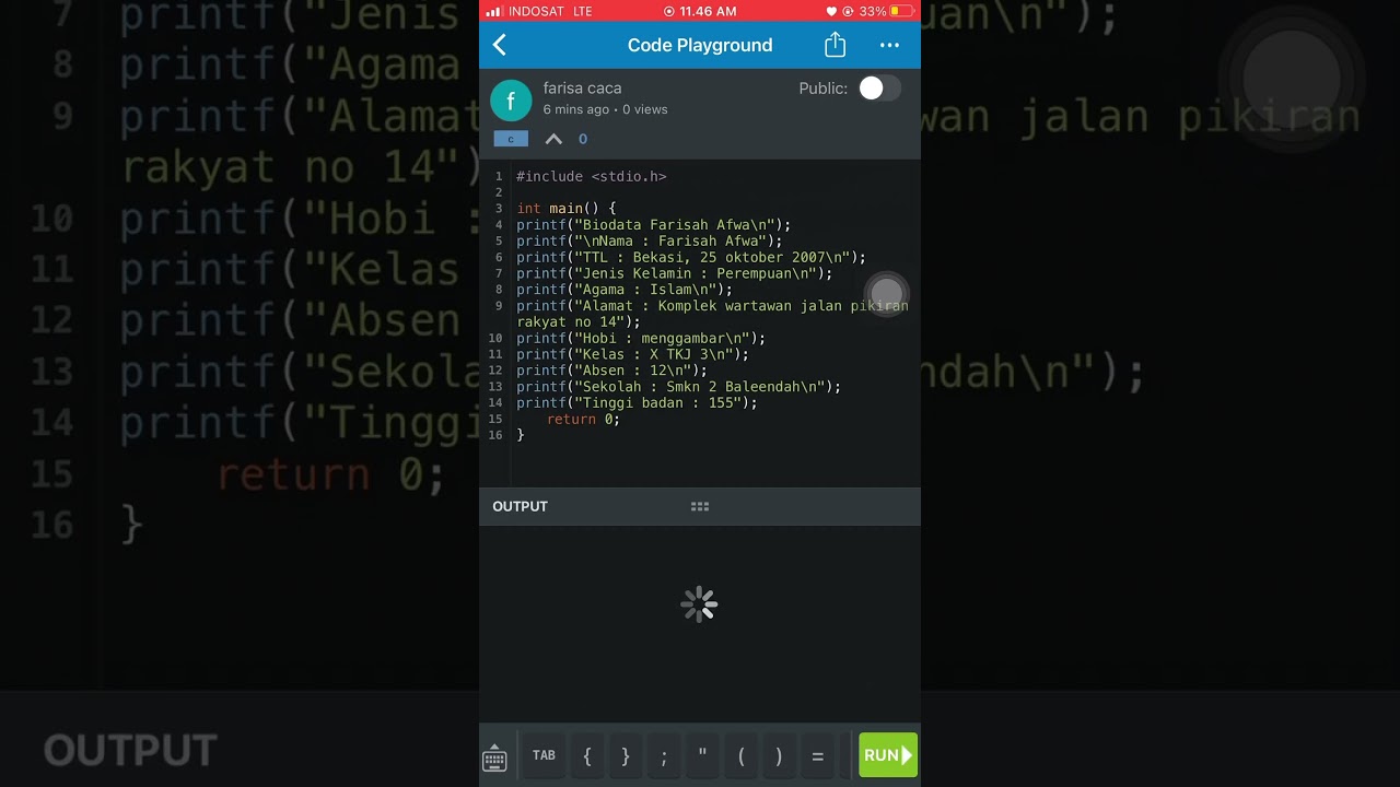 Tugas codding biodata Farisah Afwa Kelas 10 tkj 3