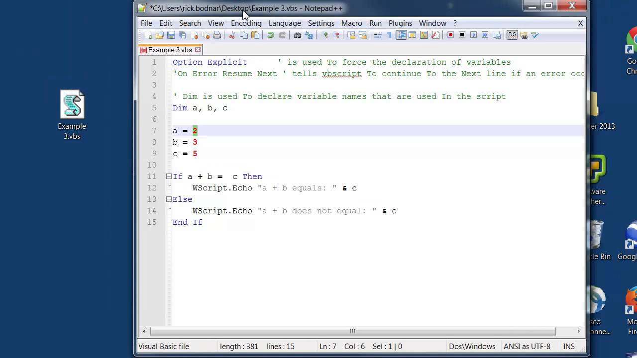 VBScripting Lesson 3 - If Then Else Statements