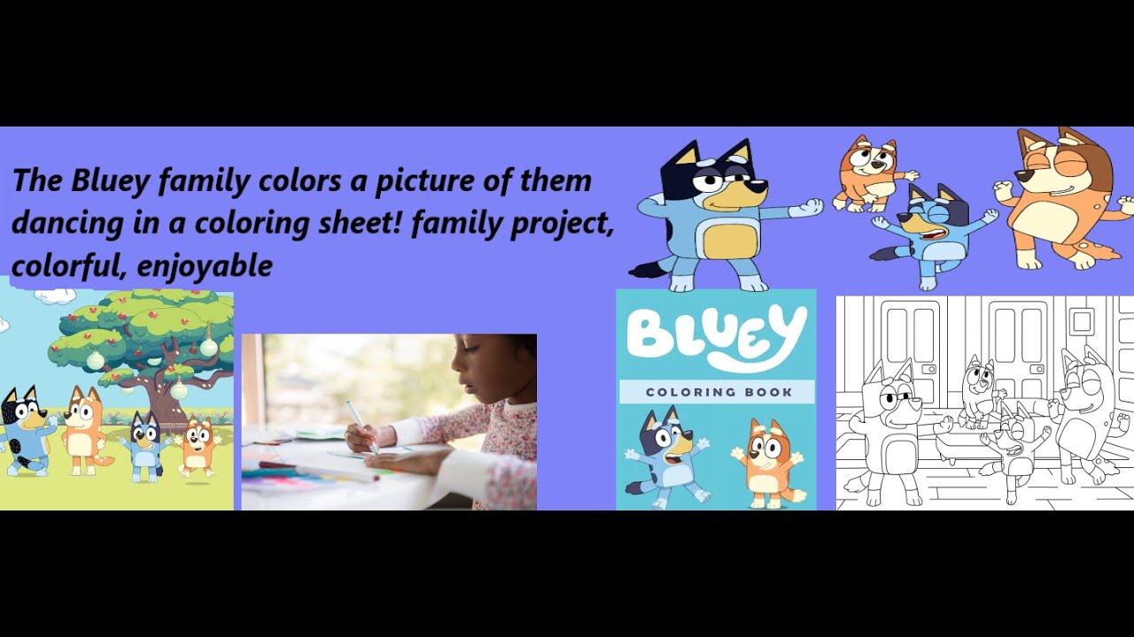 The Bluey family colors themselves dancing in a coloring sheet!