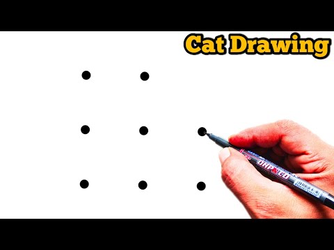 How to draw cat from 8 dots | Easy cat drawing | Dots drawing
