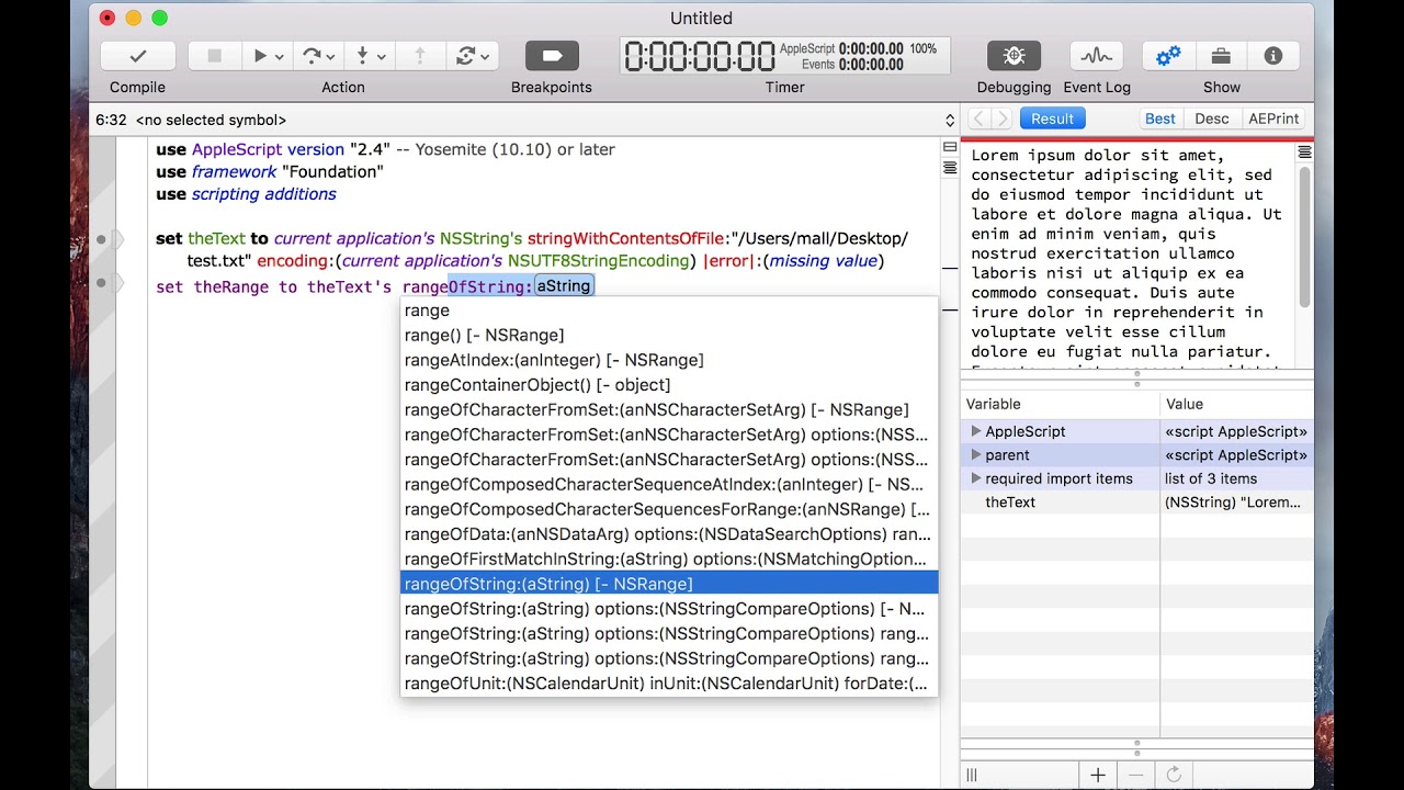 Script Debugger 7: AppleScriptObjC Command Completion