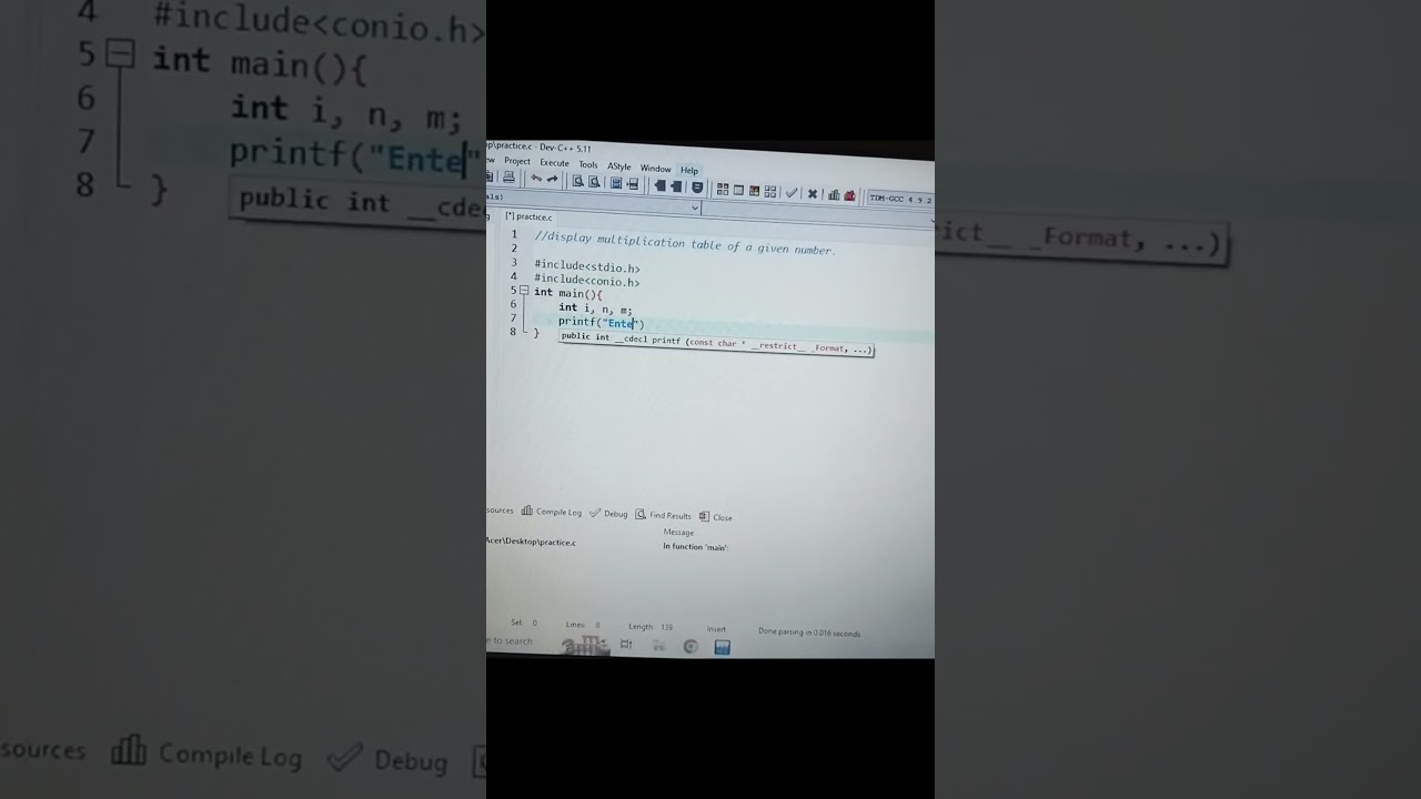 Program to display multiplication table of a given number. #cprogramming