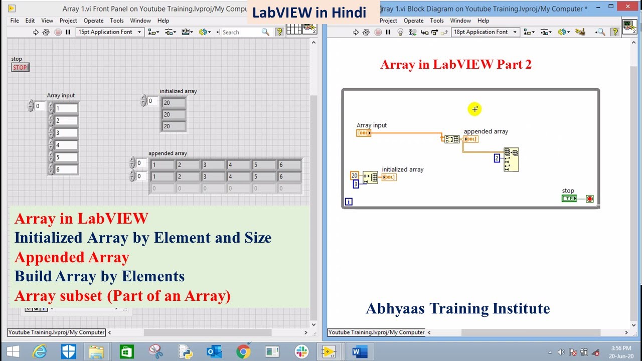 P9 - Array in LabVIEW Part 2 | Initialized Array in LabVIEW, Build Array by Elements | Array Subset