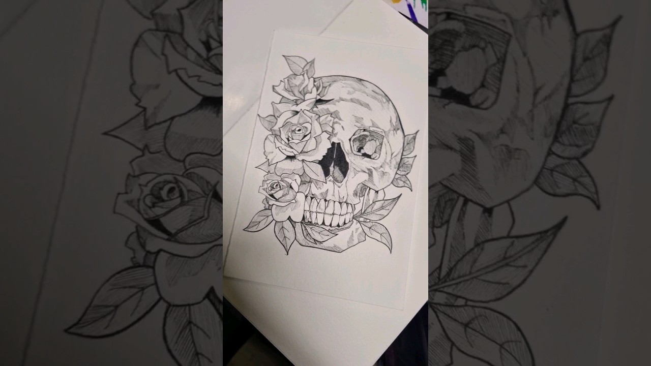 Detailed Skull with Flowers #shorts #fanart #skull
