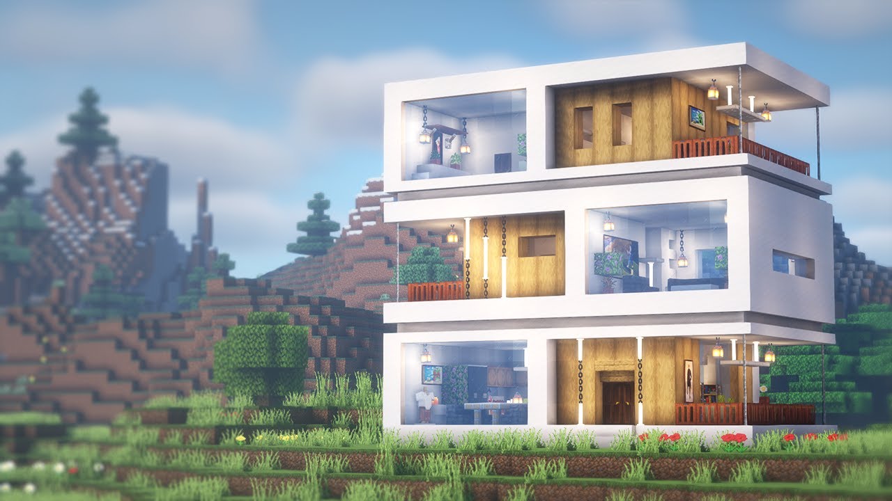 Minecraft: How To Build a 3 Story Modern House Tutorial(#21) | 마인크래프트 ...