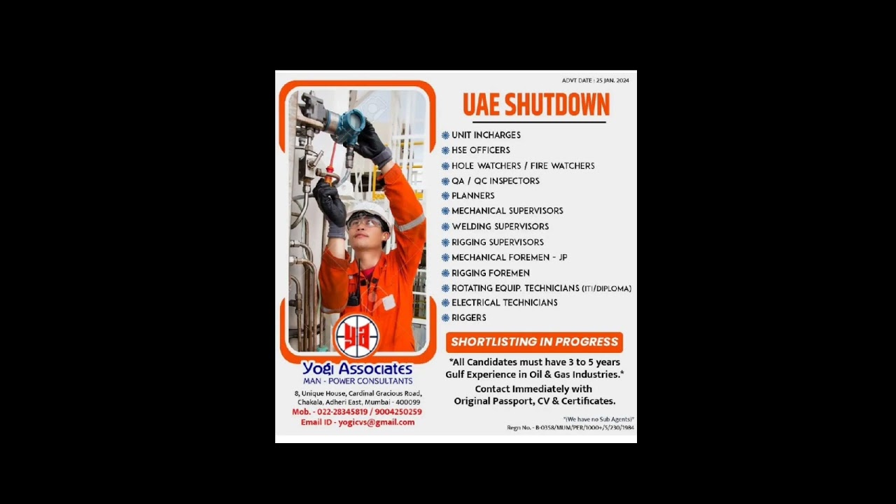 Offshore Rotation and Shutdown Jobs for UAE